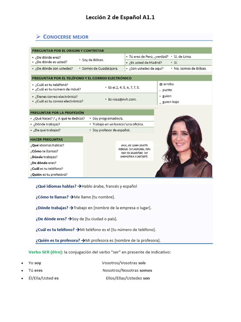 Lección 2 de Español A1.1 | PDF | Idiomas | Estudios de idiomas extranjeros