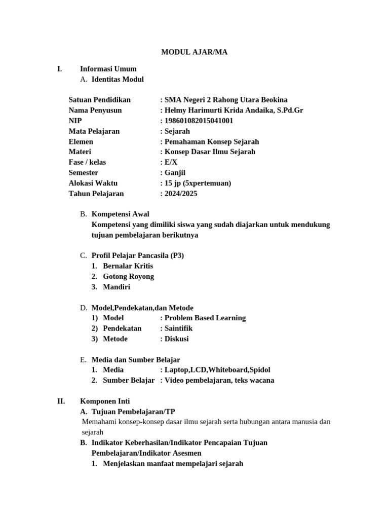 MODUL AJAR Kls X Kurikulum Merdeka | PDF | Karier & Perkembangan ...