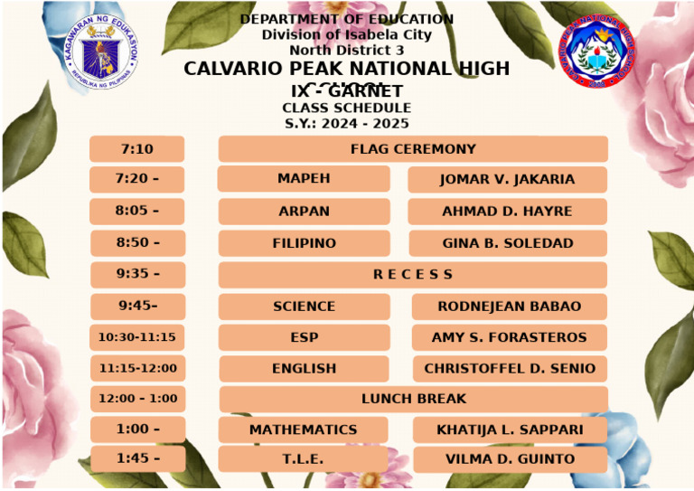 Ix - Garnet Class Schedule | PDF