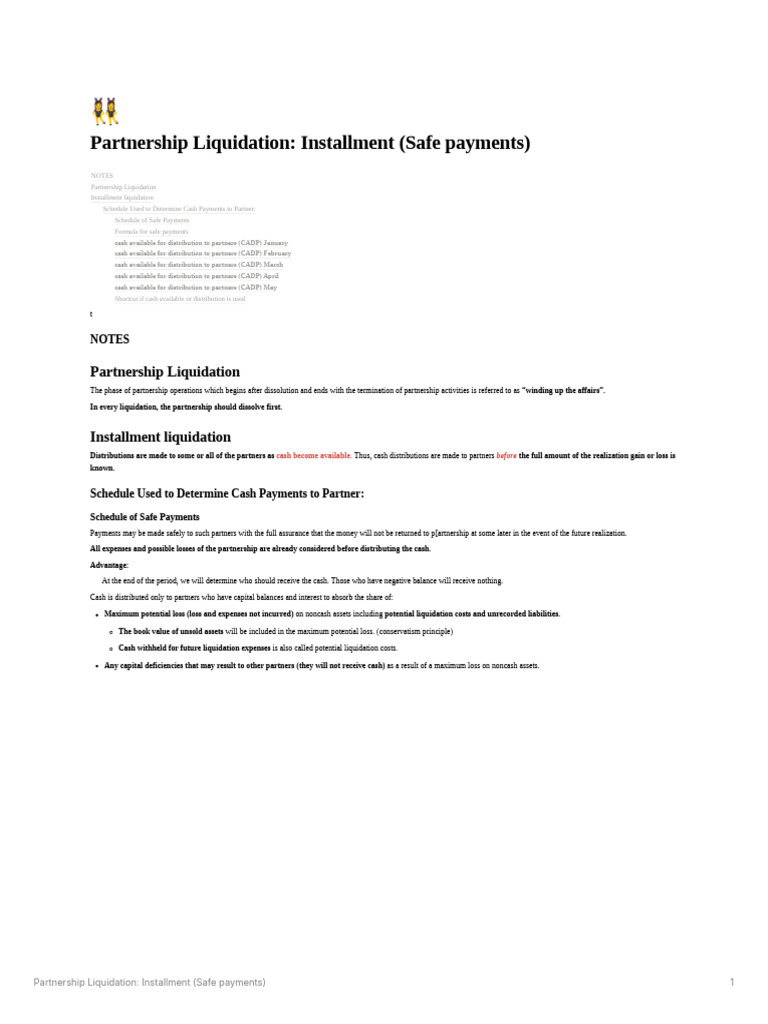 Partnership Liquidation Installment (Safe Payments) | PDF | Expense | Liquidation