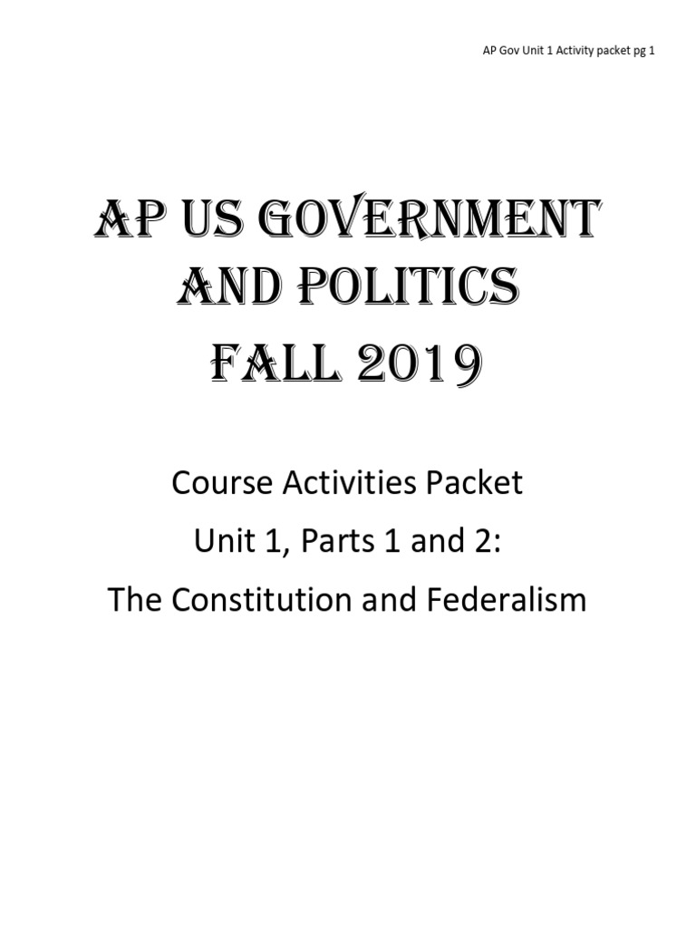 Ap Gov U1 Constitition Federalism Packet Fa19 | PDF | Separation Of ...