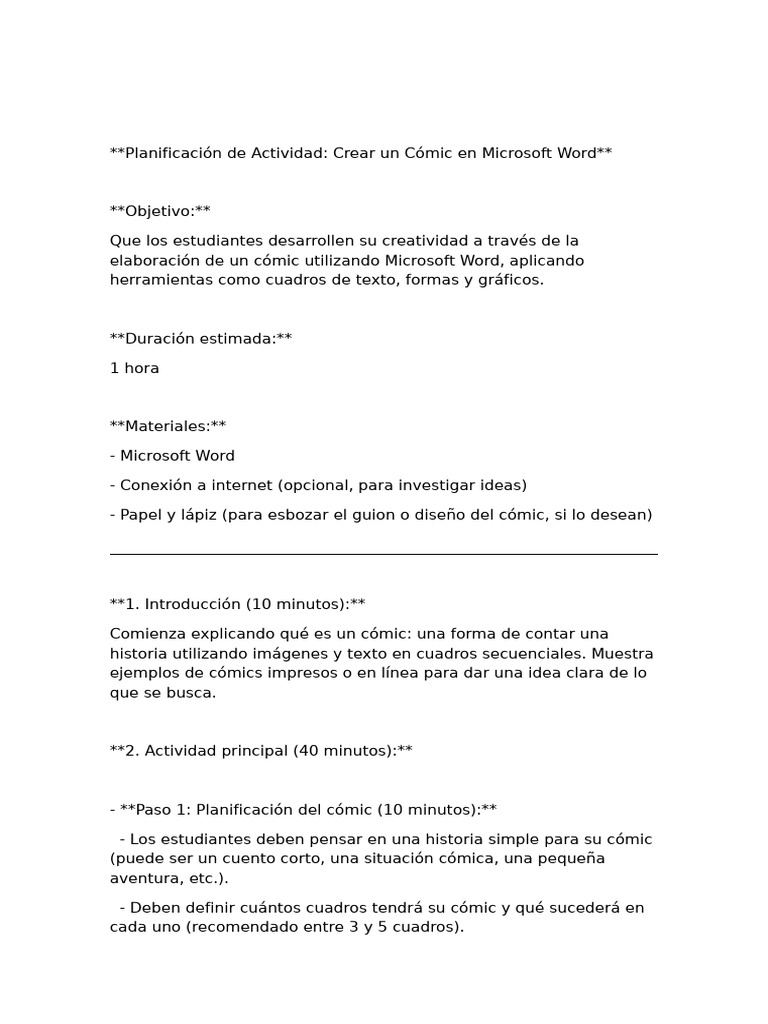 Planificación Actividad - Comis Tarea | PDF | Cómics | Diseño