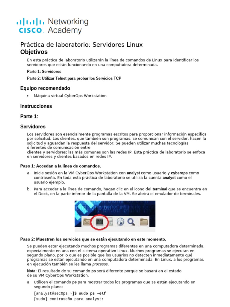 Laboratorio: Servidores Linux y Telnet | PDF | Protocolo de Control de ...