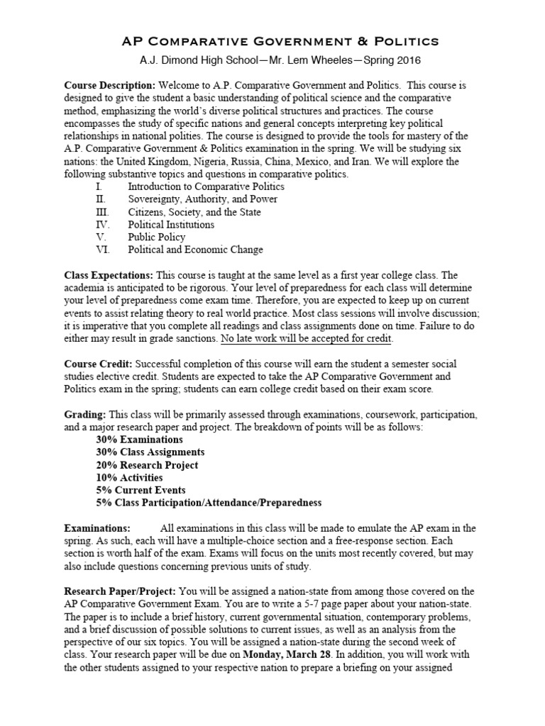 AP Comparative Government Syllabus | PDF | Policy | Communism