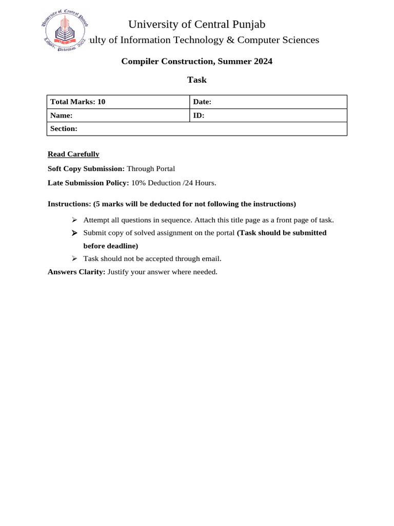 University of Central Punjab: Faculty of Information Technology & Computer Sciences | PDF