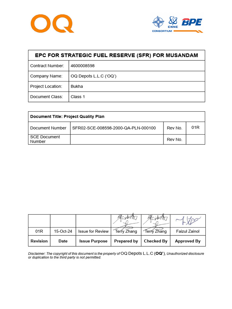 SFR02 SCE 008598 2000 QA PLN 000100 01R Project Quality Plan For Musandam | PDF | Audit ...