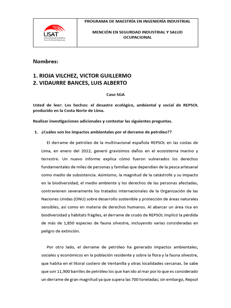 Impacto del Derrame de REPSOL en Lima | PDF | Entorno natural ...