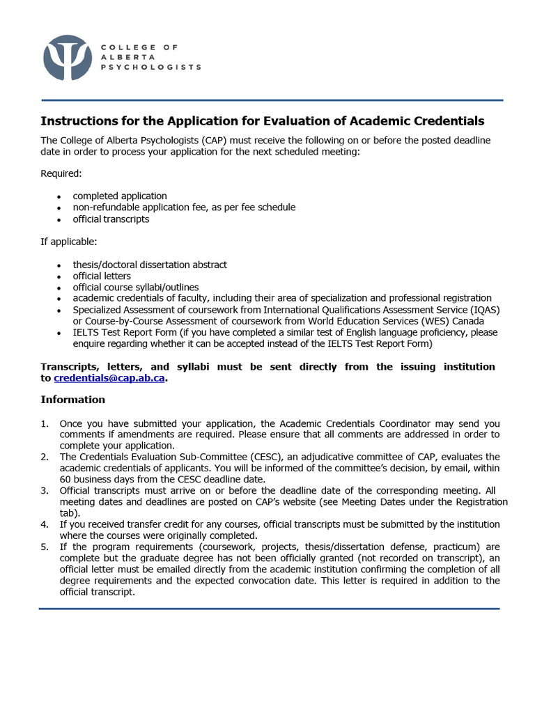 Credentials Application Instruction Page (October 2024) - 1 | PDF ...