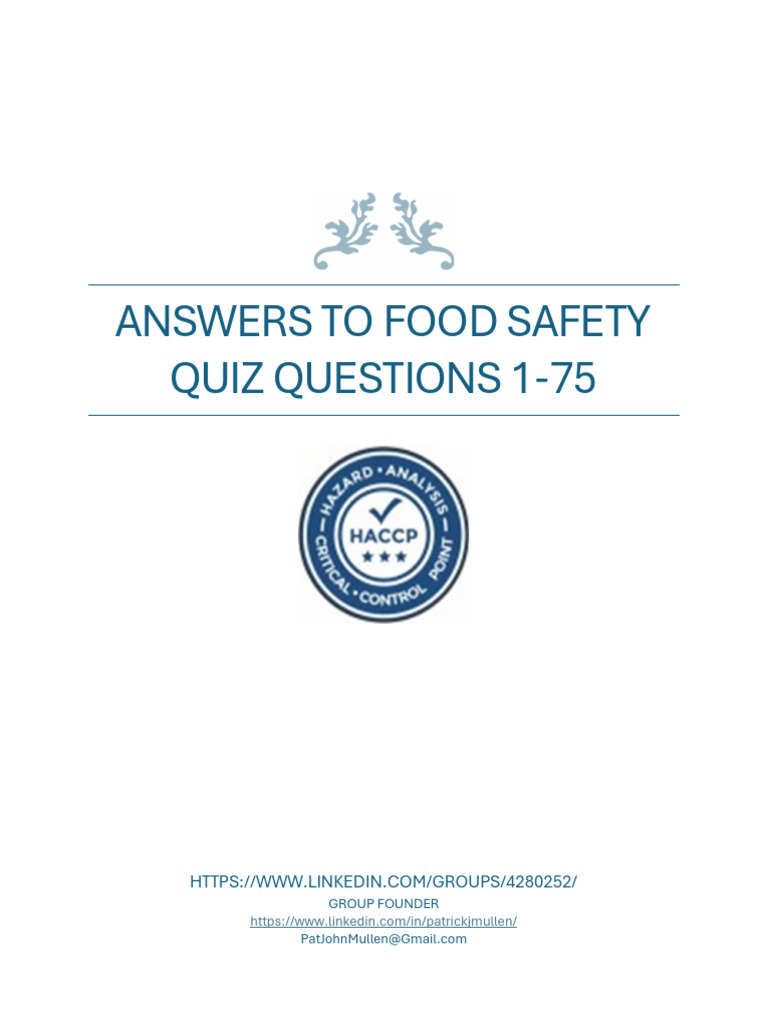 Food Safety Quiz | PDF | Foodborne Illness | Sterilization (Microbiology)