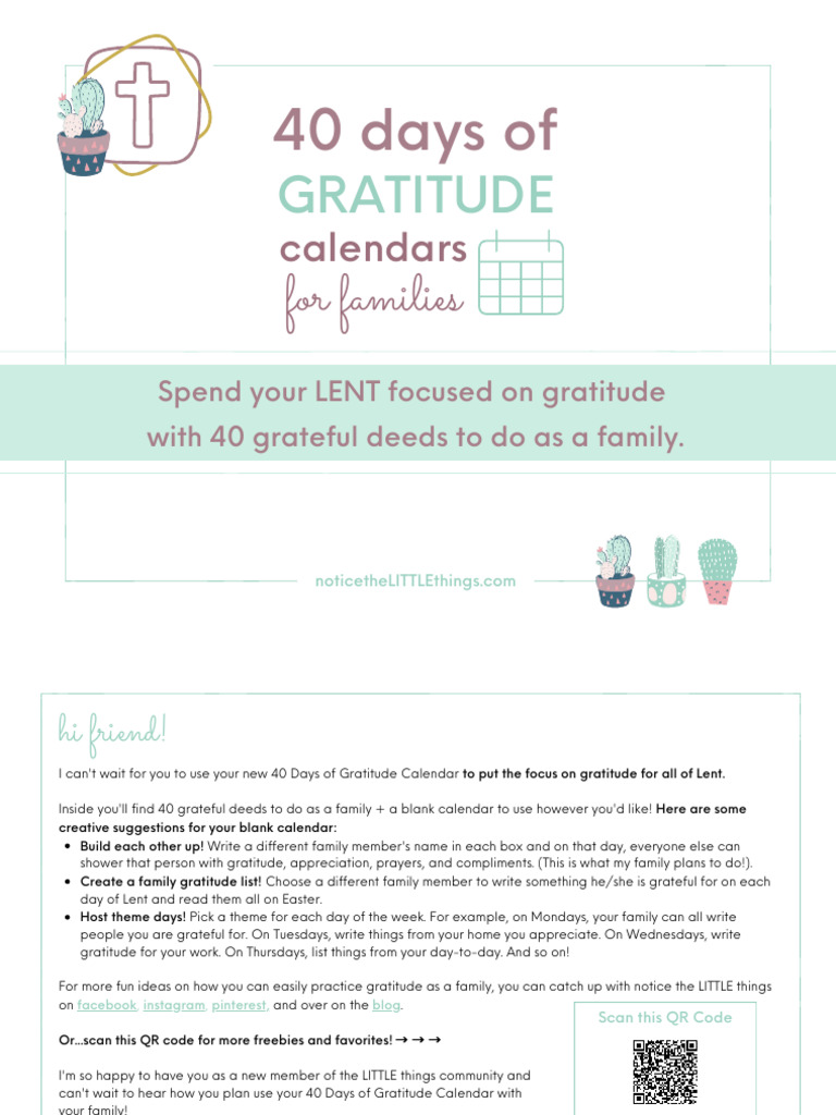 40 Days of Gratitude Calendars _ 2023 _ notice the LITTLE things | PDF ...