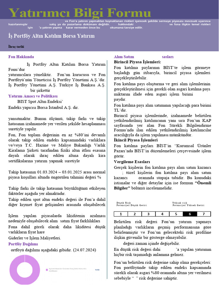 İş Portföy BYF Kap | PDF