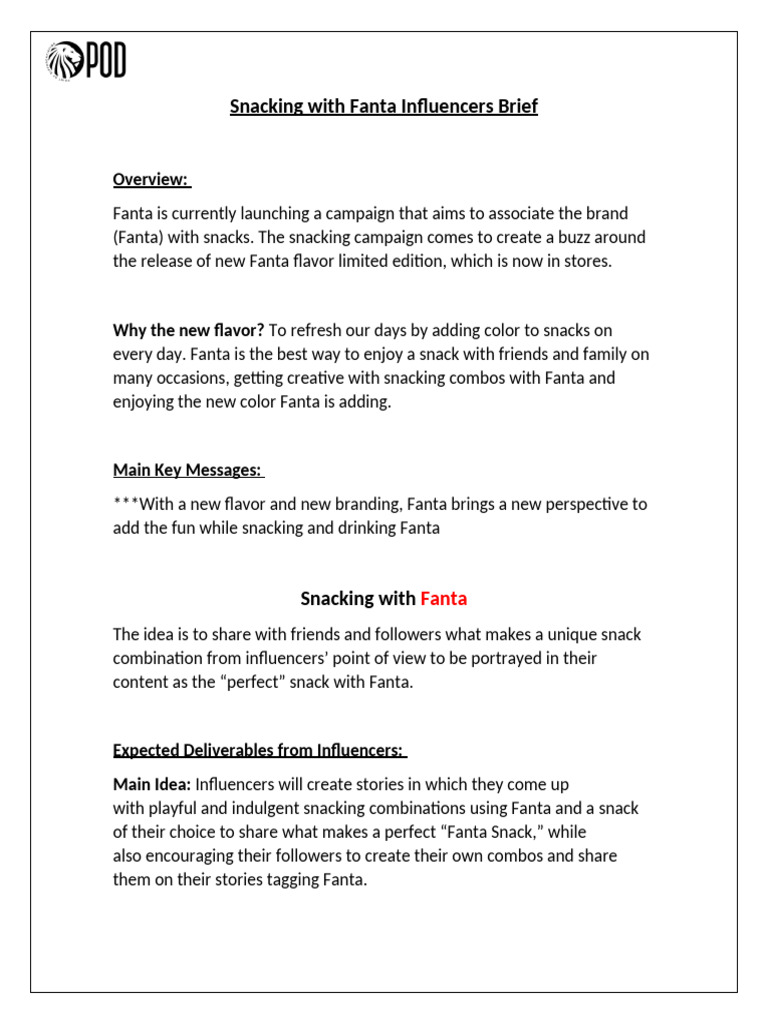 Snacking With Fanta Influencers Brief | PDF | Social Science | Lifestyle
