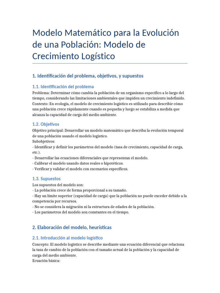 Modelo Logístico de Crecimiento Poblacional | PDF | Función logística ...