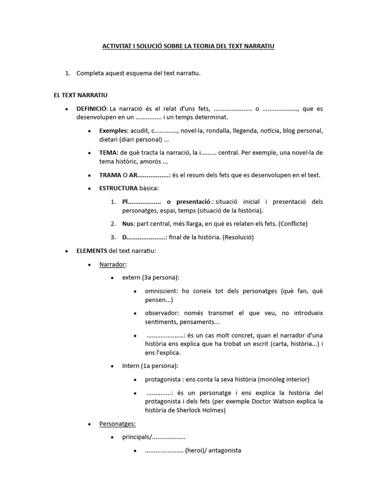 Activitat I Solució Sobre La Teoria Del Text Narratiu | PDF