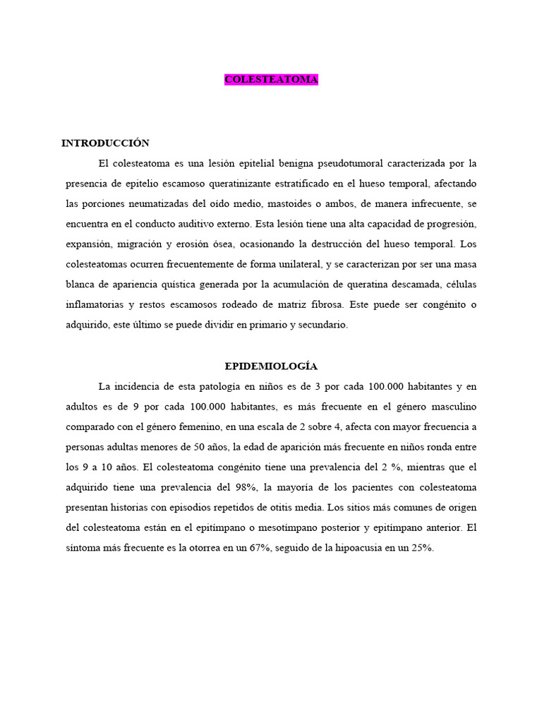 Colesteatoma: Diagnóstico y Síntomas | PDF | Oído | Escuchando