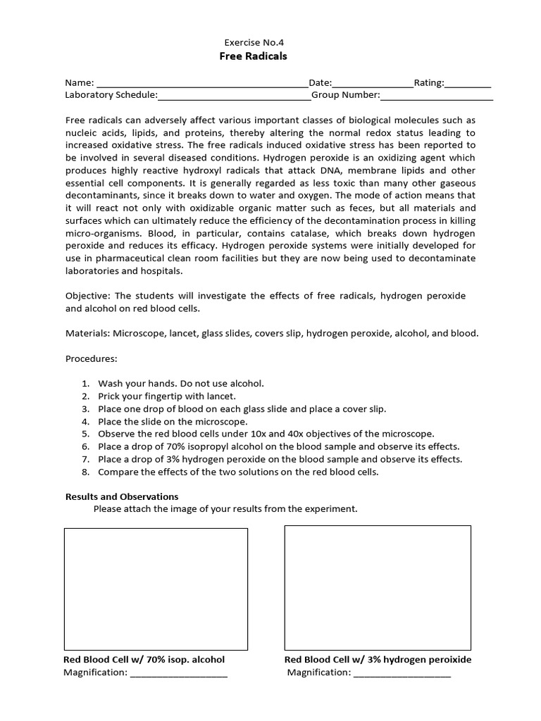 Effects of Free Radicals on Blood Cells | PDF | Hydrogen Peroxide ...