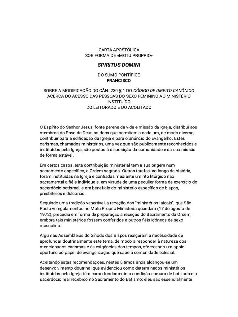 Spiritus Domini | PDF | Igreja católica | Bispo