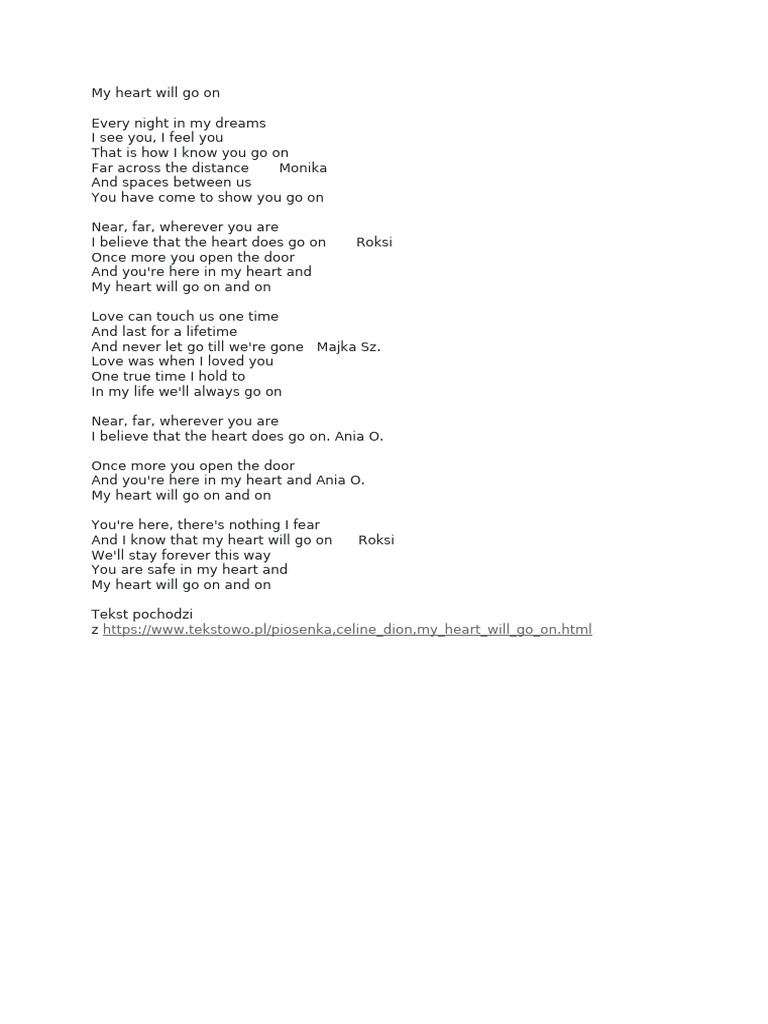 My Heart Will Go On Lyrics PDF | PDF