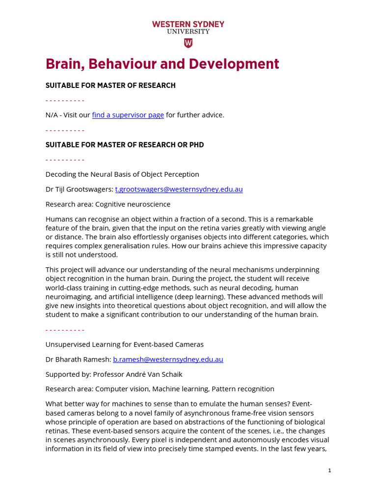 Brain Behaviour Development HDR Available Research Projects Q2 2021 | PDF | Computer Vision ...