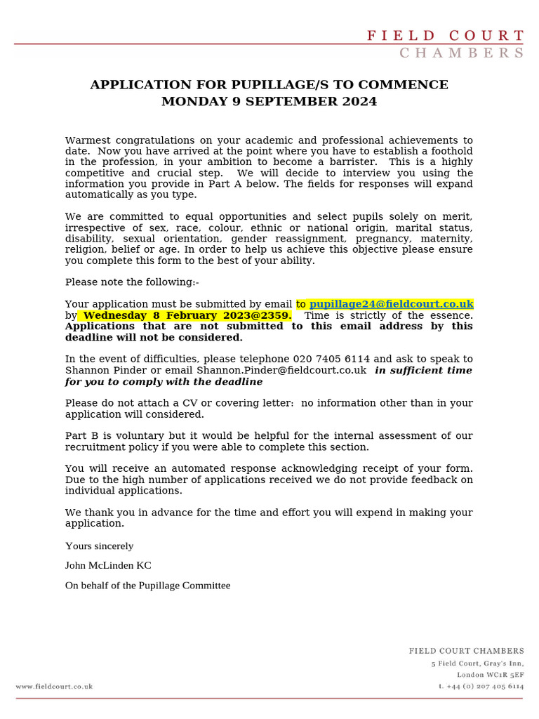 FCC Pupillage Application Form D1 Start 9 September 2024 25 November ...