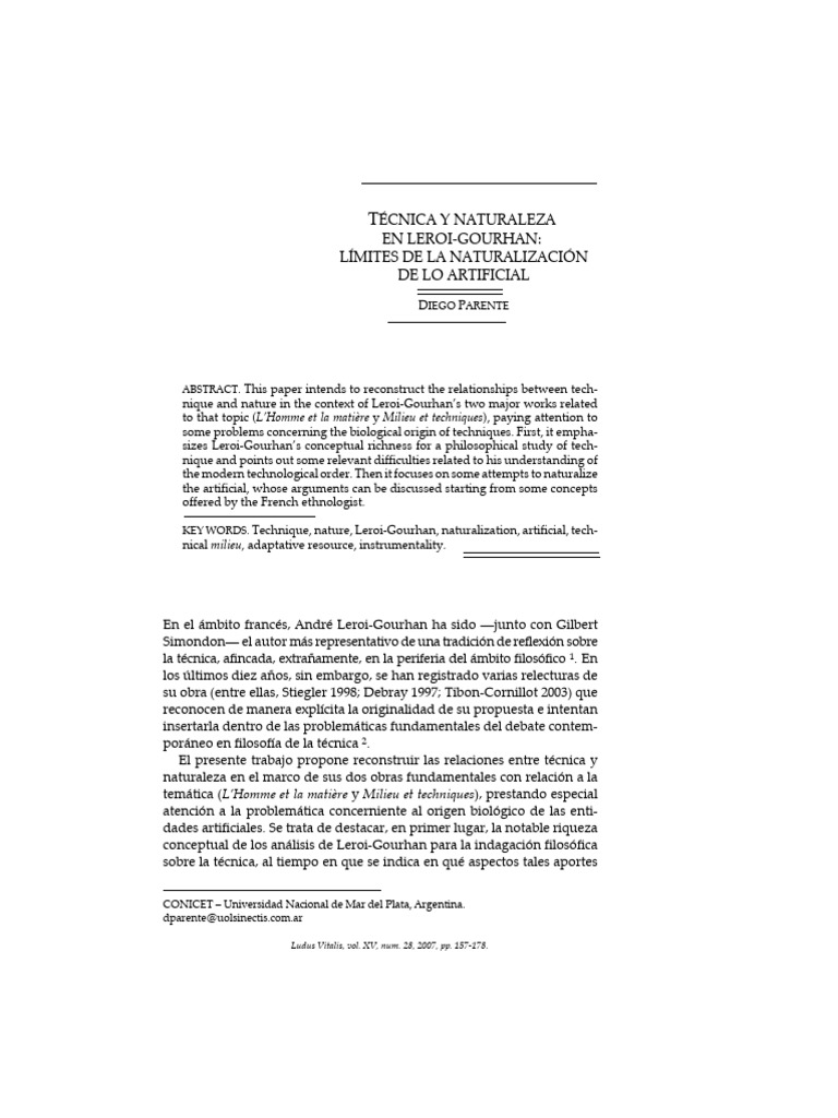 Técnica y naturaleza en Leroi-Gourhan | PDF | Meme | Evolución