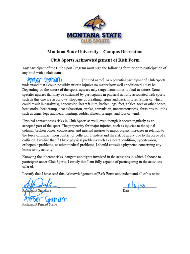 Acknowledgement of Risk Form | PDF