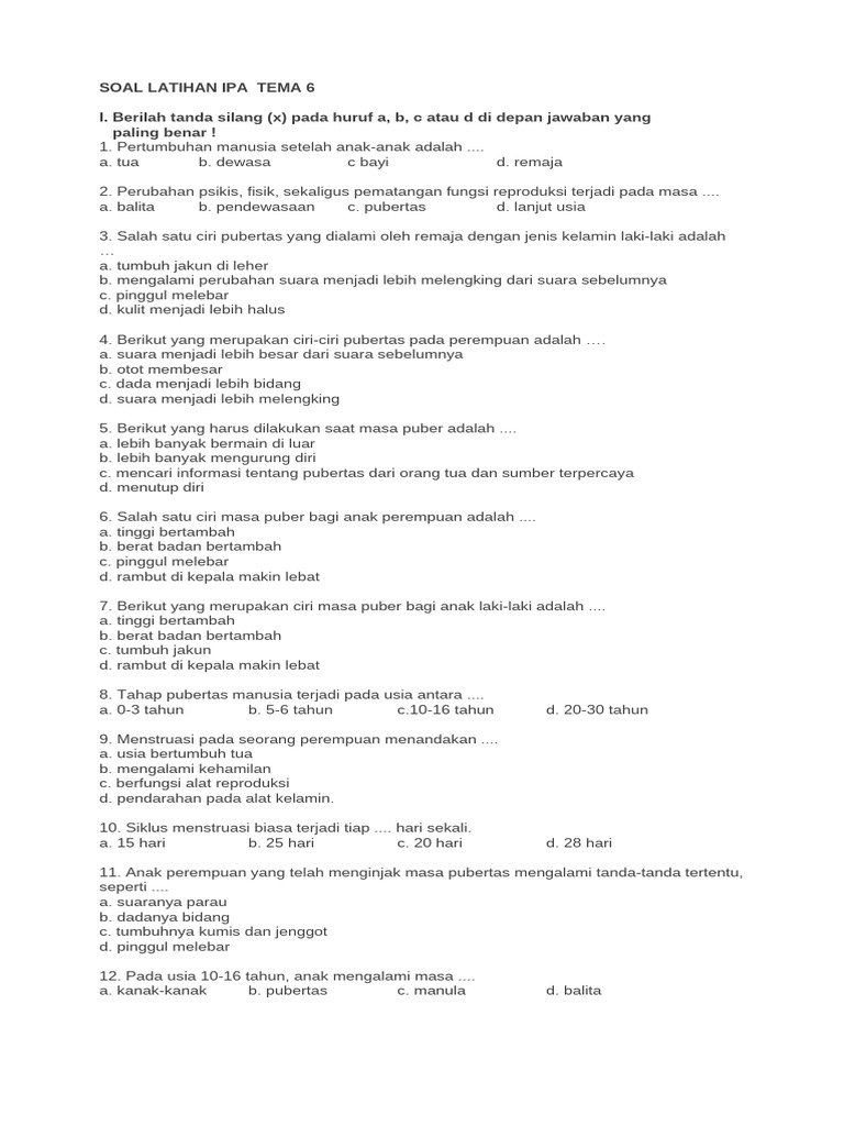 Soal Latihan IPA: Masa Pubertas | PDF | Kajian Bahasa Asing