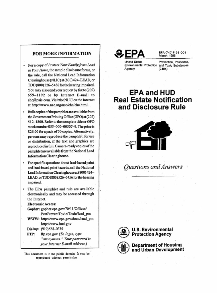 LBP EPA and HUD Real Estate Notification and Disclosure Rule | PDF