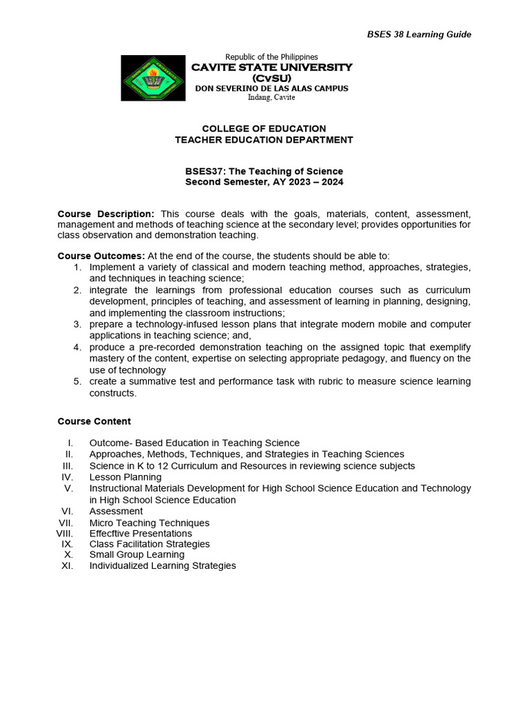 Bses 37 Learning Guide Safra v1 | PDF | Curriculum | Lesson Plan