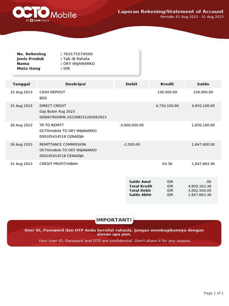 August 2023 Account Statement | PDF
