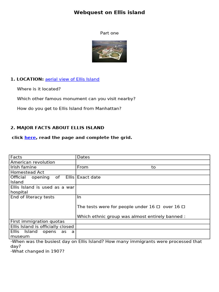 Ellis Island Immigration Webquest | PDF