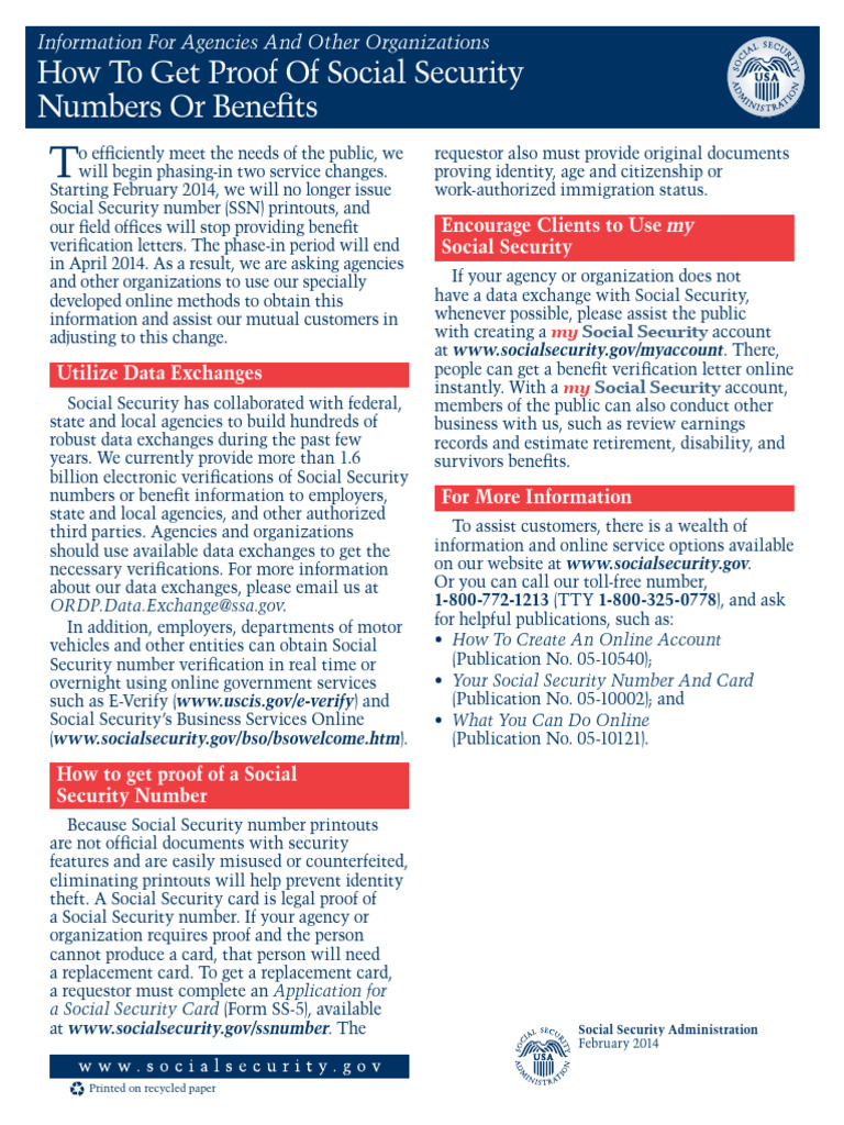 How To Get Proof of SSN or Benefits | PDF | Social Security (United ...