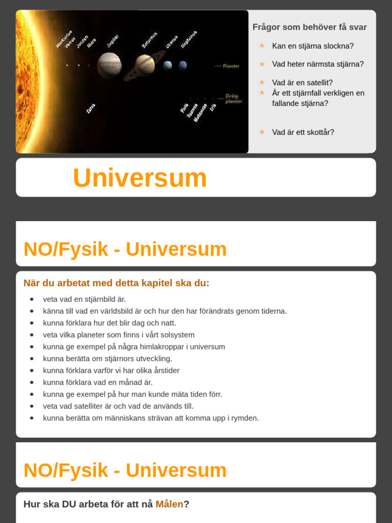 År 6 - Koll På NO - Fysik - Universum | PDF