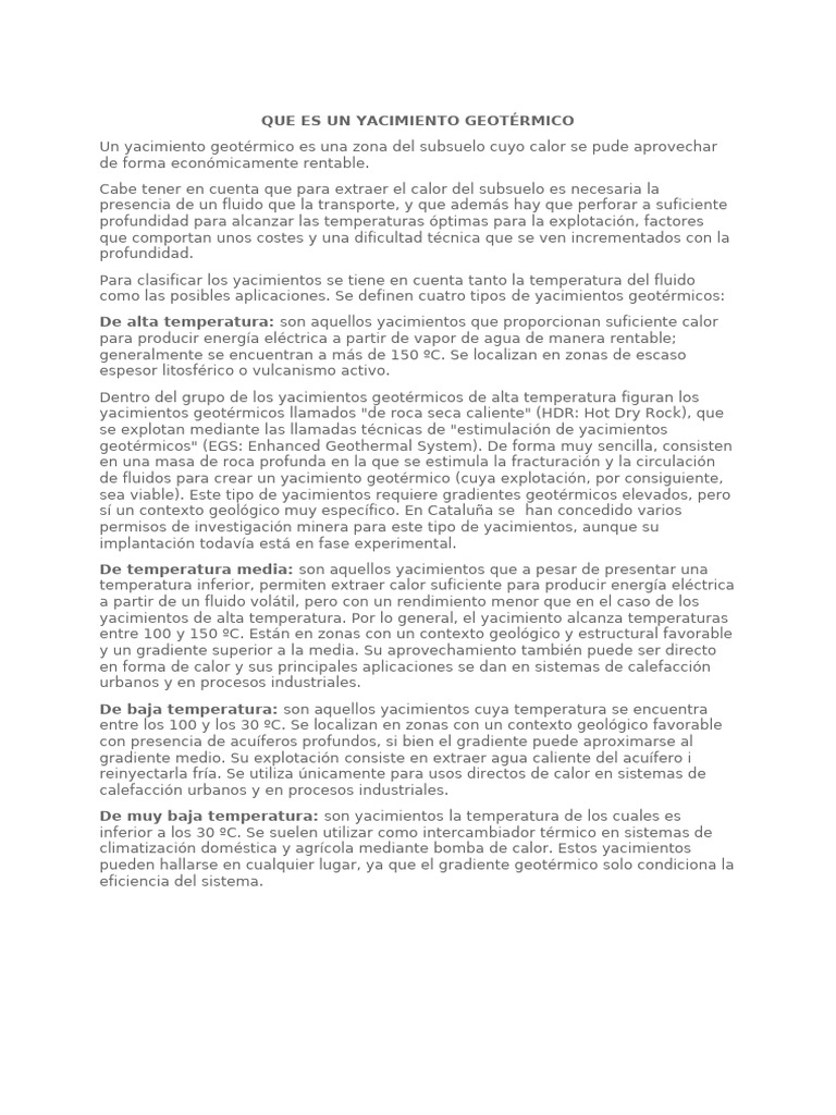 Que Es Un Yacimiento Geotérmico | PDF | Energía geotérmica | Agua