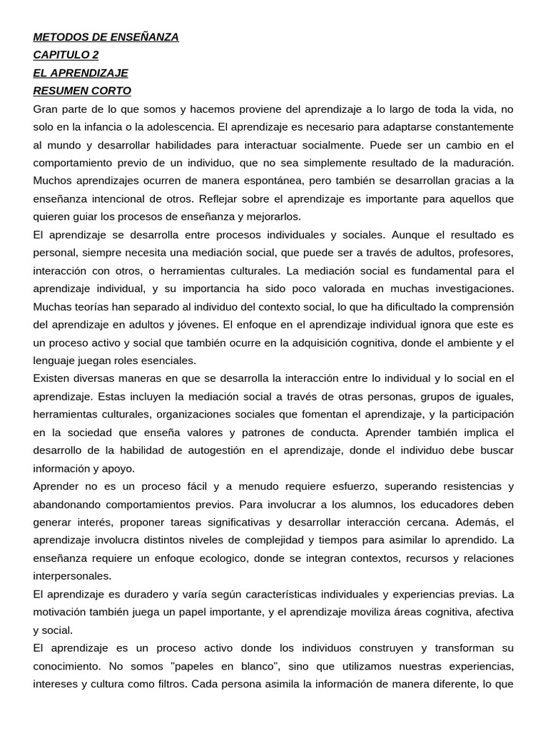 Metodos de Enseñanza Capitulo2 | PDF | Aprendizaje | Enseñando