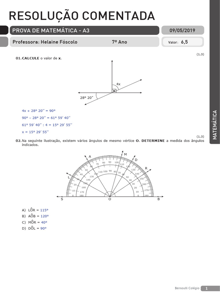 A3 7o Ano Matematica Angulos-1 | PDF