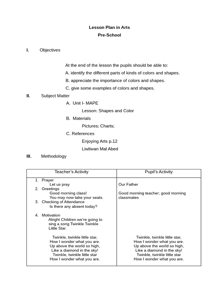 Shapes and Colors Lesson Plan | PDF | Color | Red