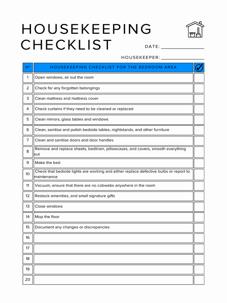 Housekeeping Checklist | PDF | Housekeeping | Home