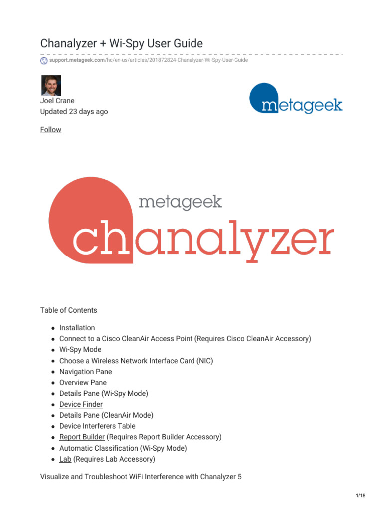 Chanalyzer Wi-Spy User Guide | PDF | Wi Fi | Computer Network