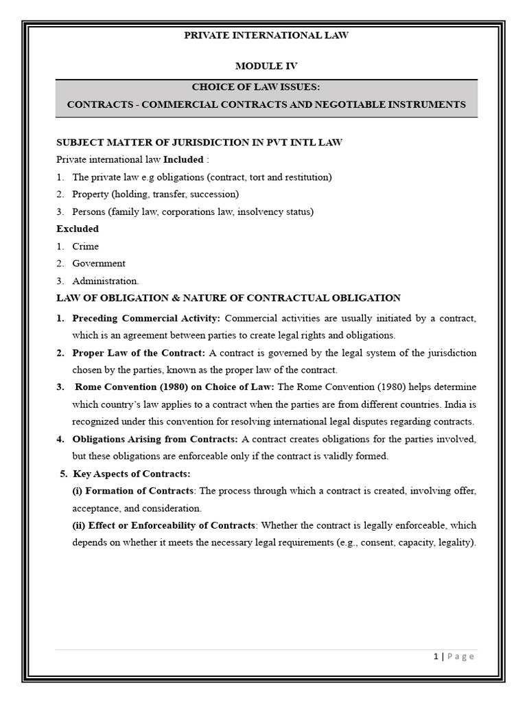 MODULE IV - Contracts | PDF | Negotiable Instrument | Choice Of Law
