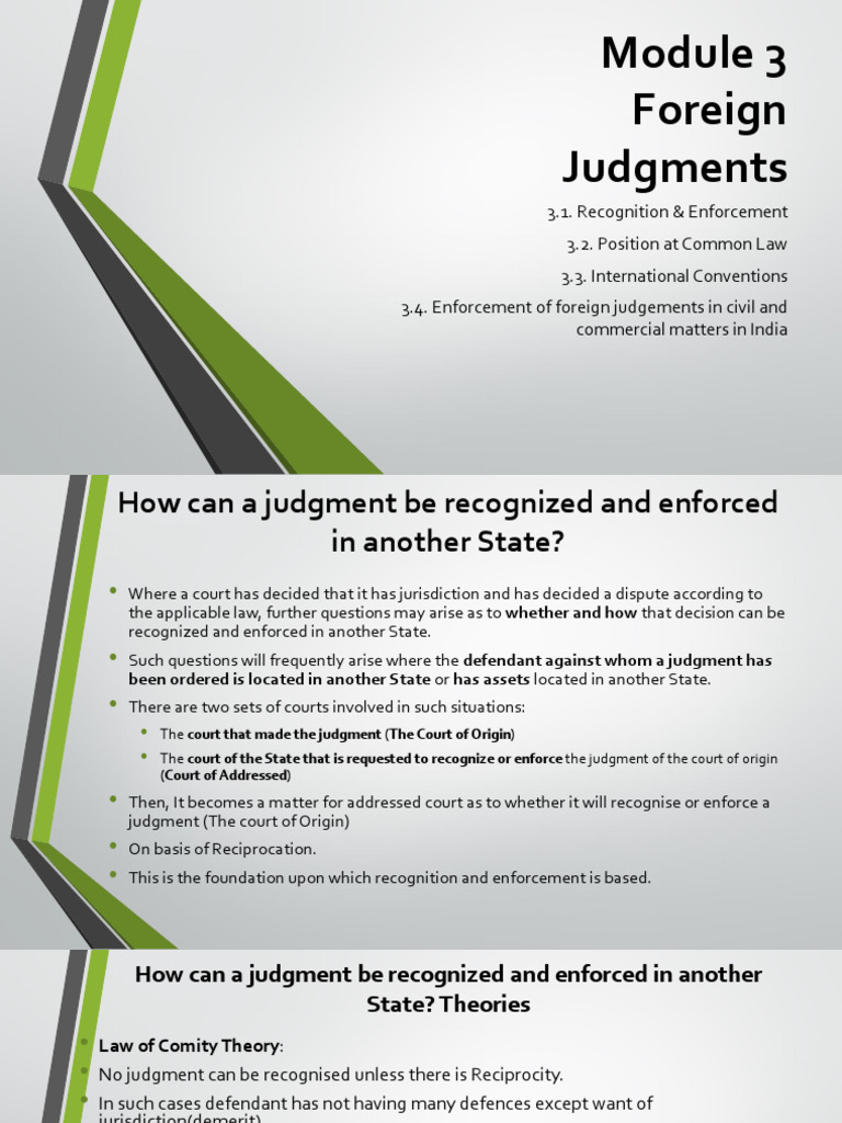 Module 3 Foreign Judgments | PDF | Judgment (Law) | Jurisdiction