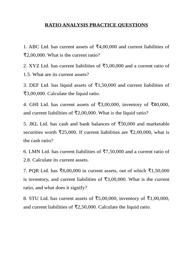 Ratio Analysis Practice Questions | PDF | Securities (Finance) | Financial Services