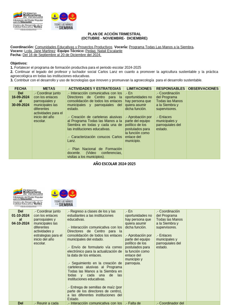 Plan Trimestral Oct Nov Dic | PDF | Siembra | Agricultura