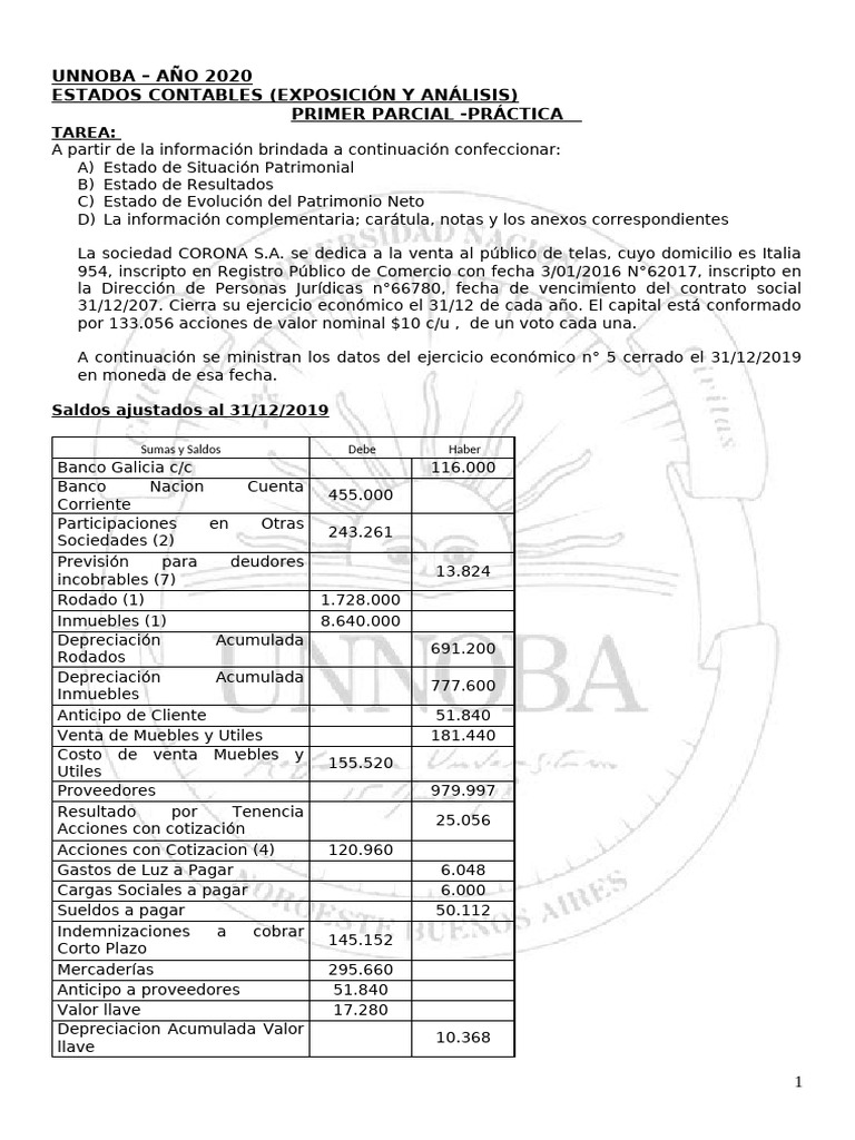 Primer Parcial EECC 2020 | PDF | Compartir (Finanzas) | Depreciación