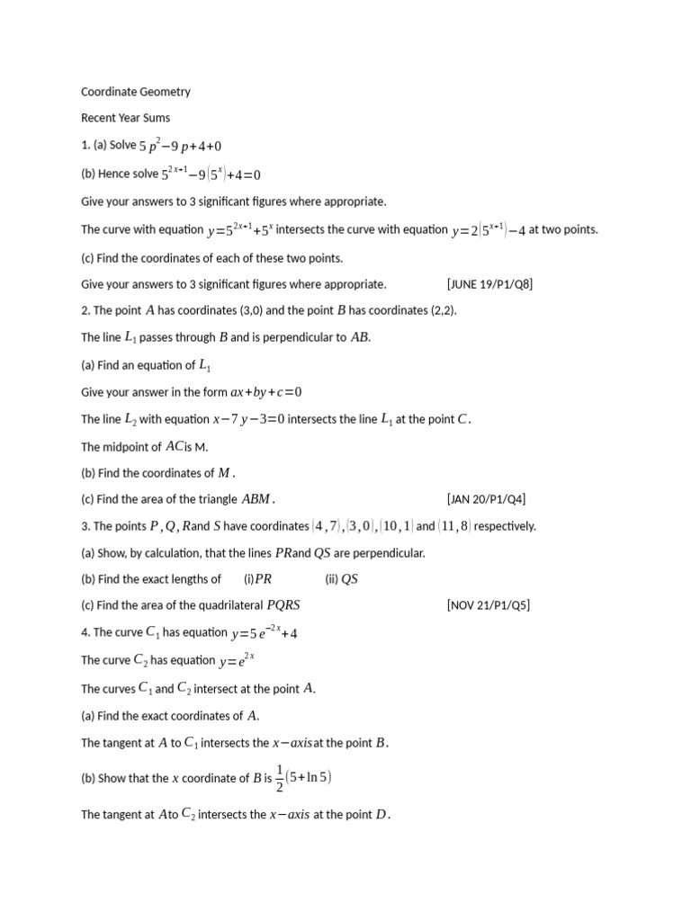 Coordinate Geometry Normal | PDF | Perpendicular | Equations