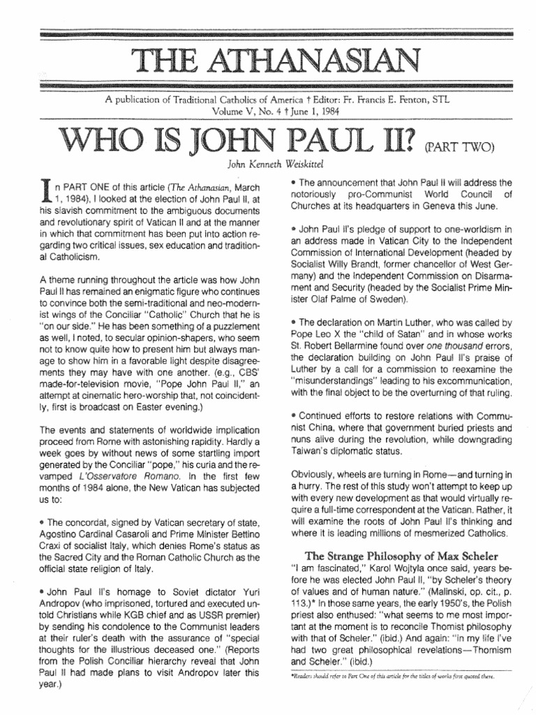 The Athanasian Junuary 1984 | PDF | Thomism | Pope John Paul Ii