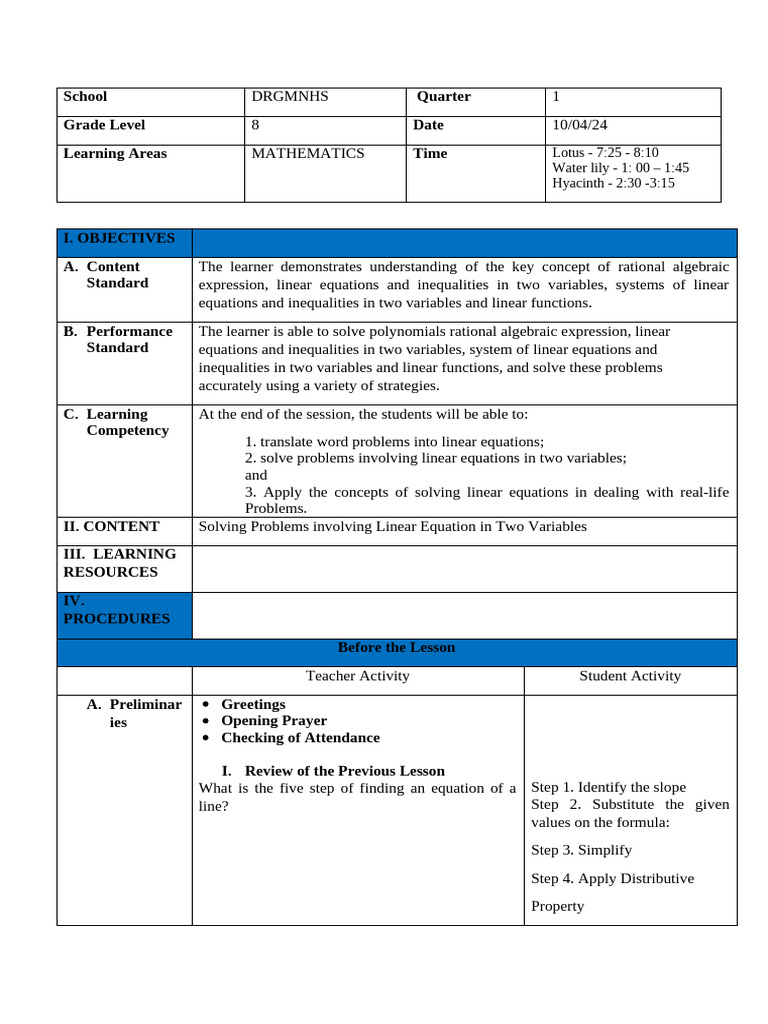 DLP Math-8 - Q1 Performance-Task | PDF | Equations | Variable (Mathematics)