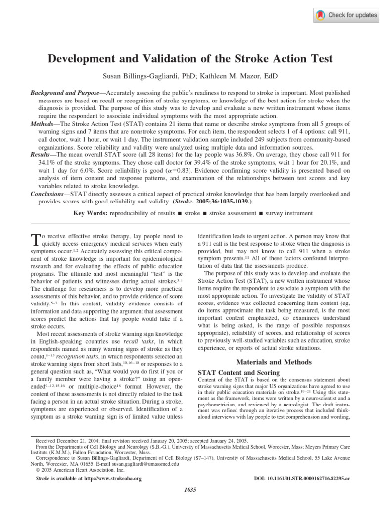Stroke Action Test Validation in Worcester | PDF | Validity (Statistics ...