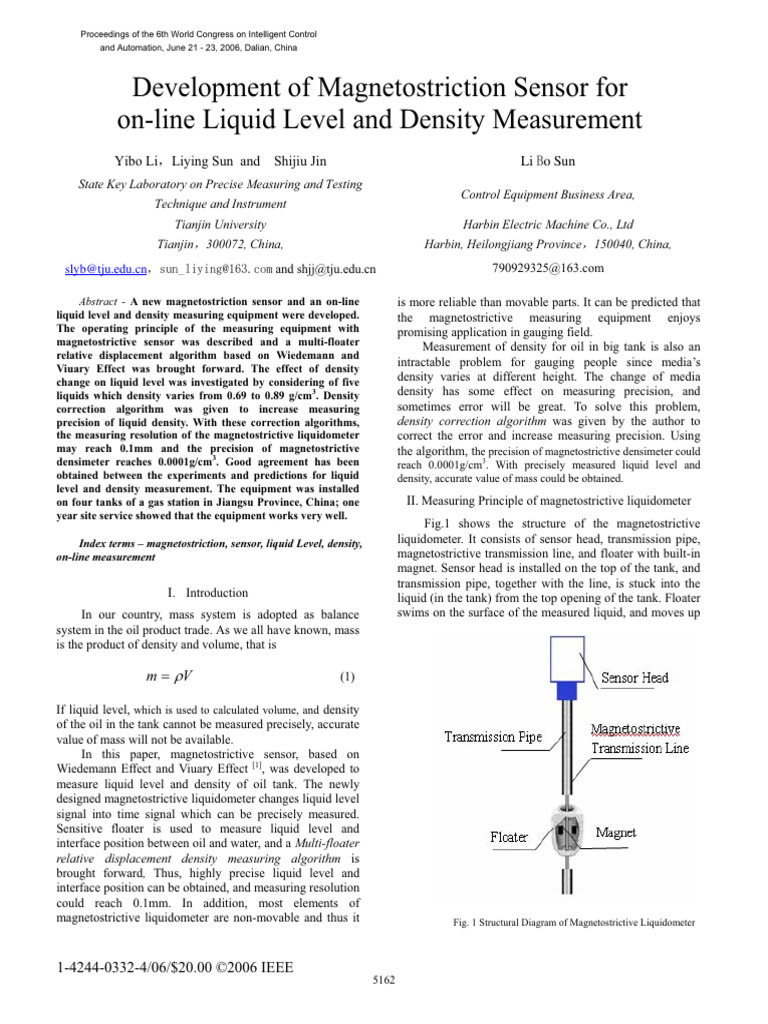 Magnetostriction Sensor for Liquid Density | PDF | Density | Waves