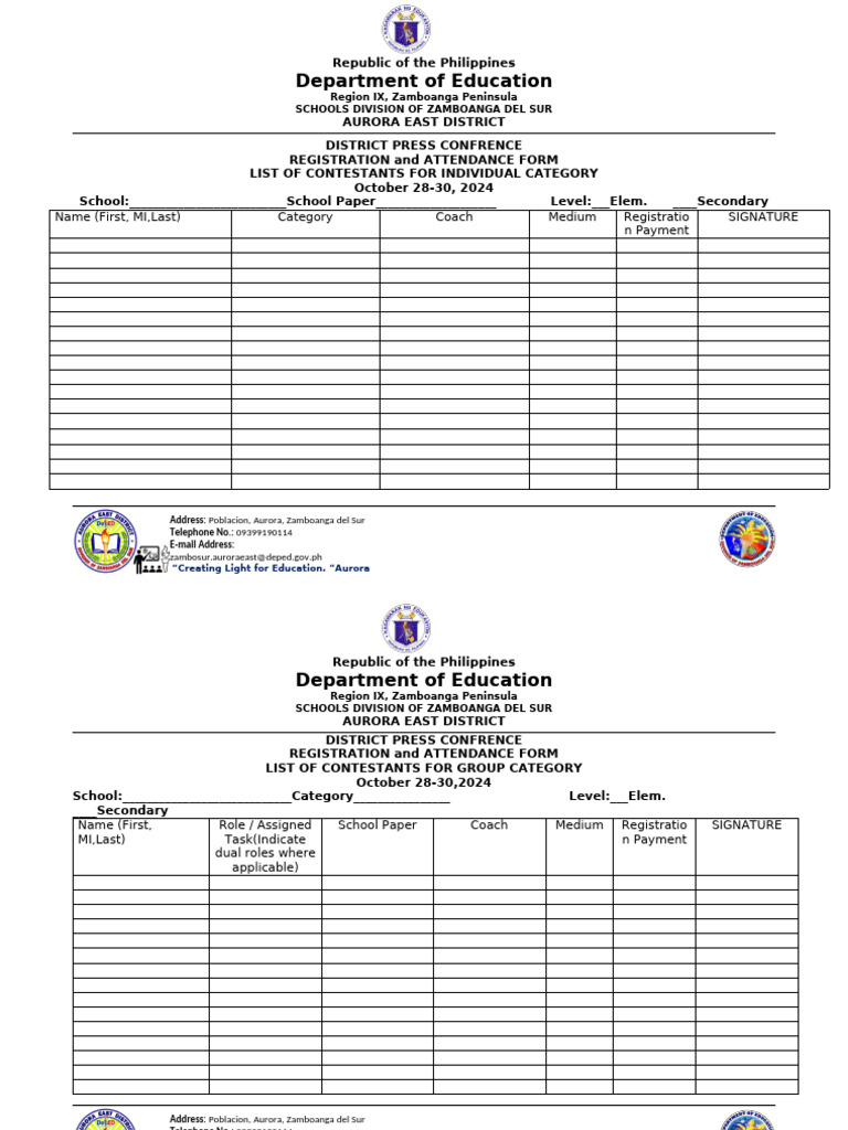 AE DPC REGISTRATION and Attendance FORM | PDF | Philippines